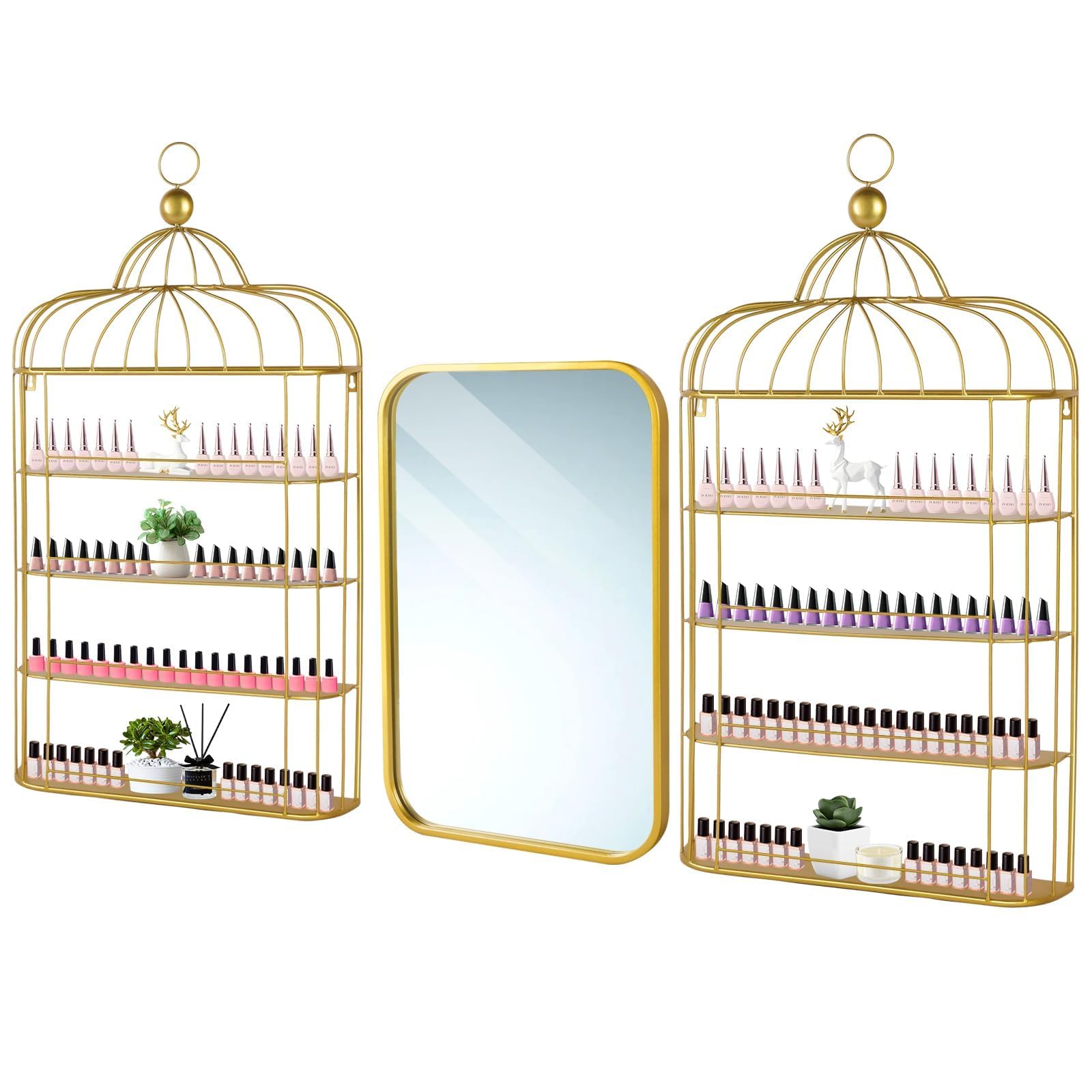 Lorvain 3PCS Metal Wall Mounted Nail Polish Racks, Gold Display Rack ...