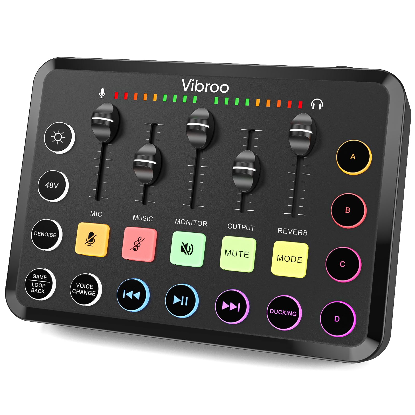 Vibroo Gaming Audio Mixer, Rechargeable Audio Interface RGB PC Mixer ...