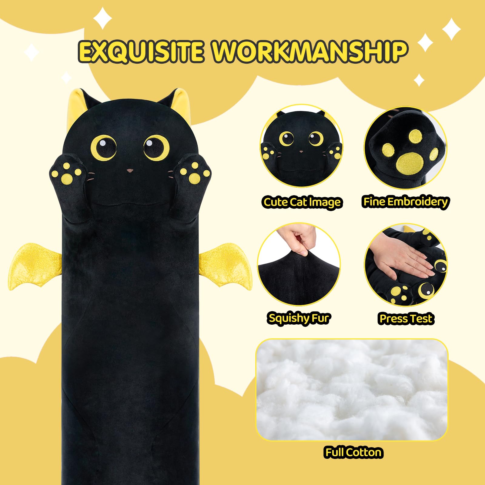 Mua Mewaii Long Cat Plush Body Pillow, 20” Cute Black Cat Stuffed ...