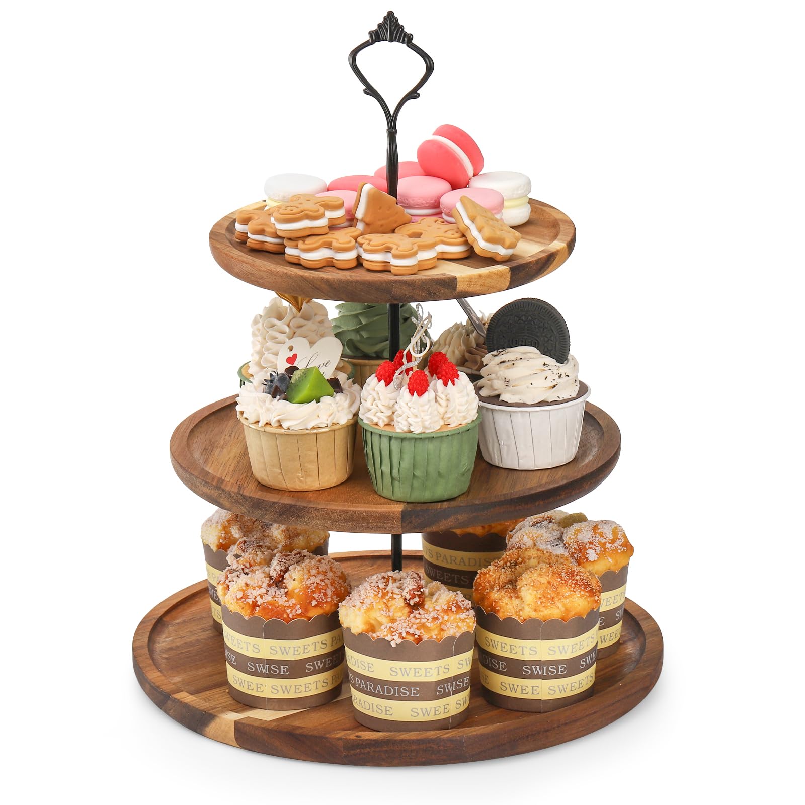 Elsjoy 3 Tier Wood Cupcake Stand, Large Acacia Cake Display Stand ...