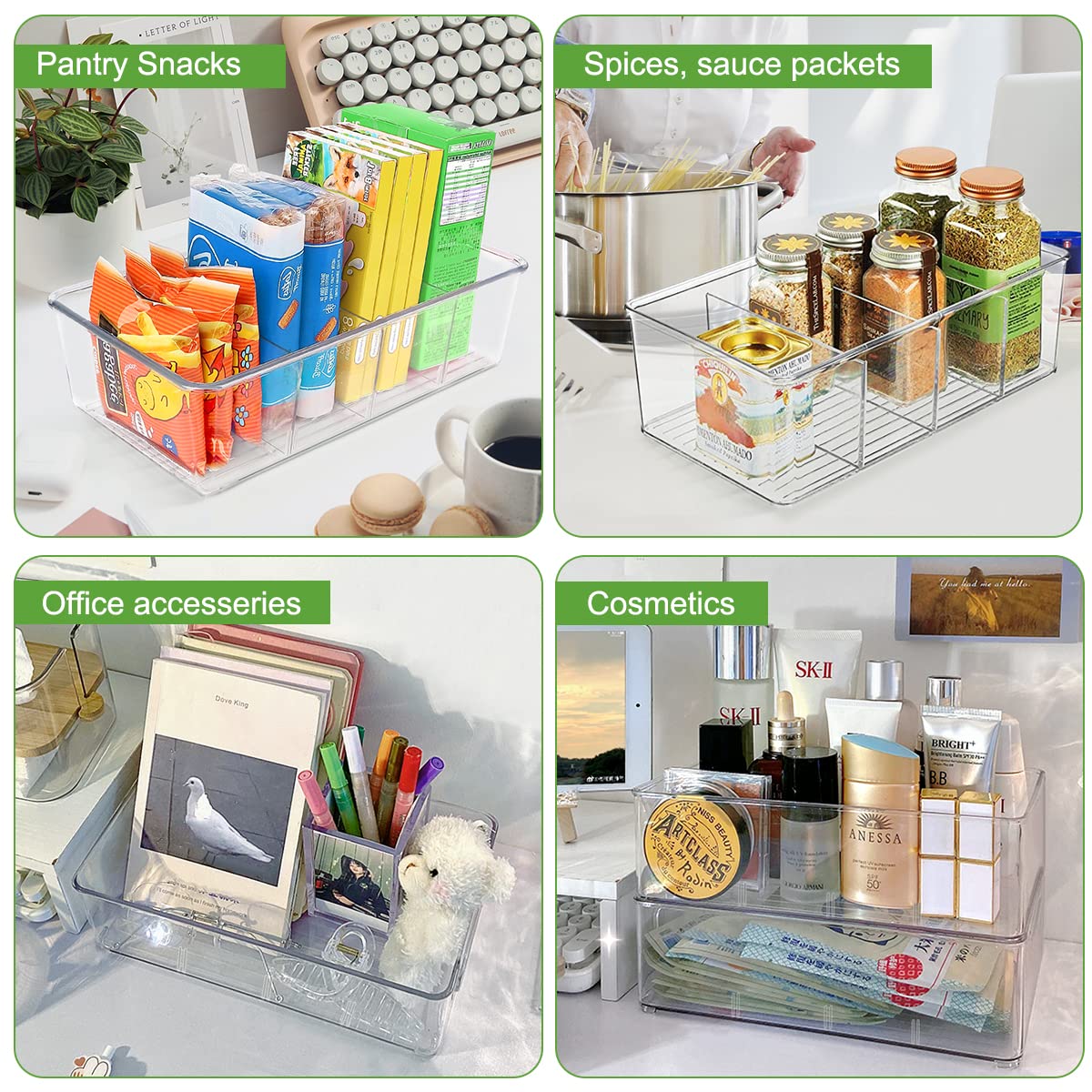 Mua 6 Pack Food Storage Organizer Bins Clear Plastic Removable Snack ...