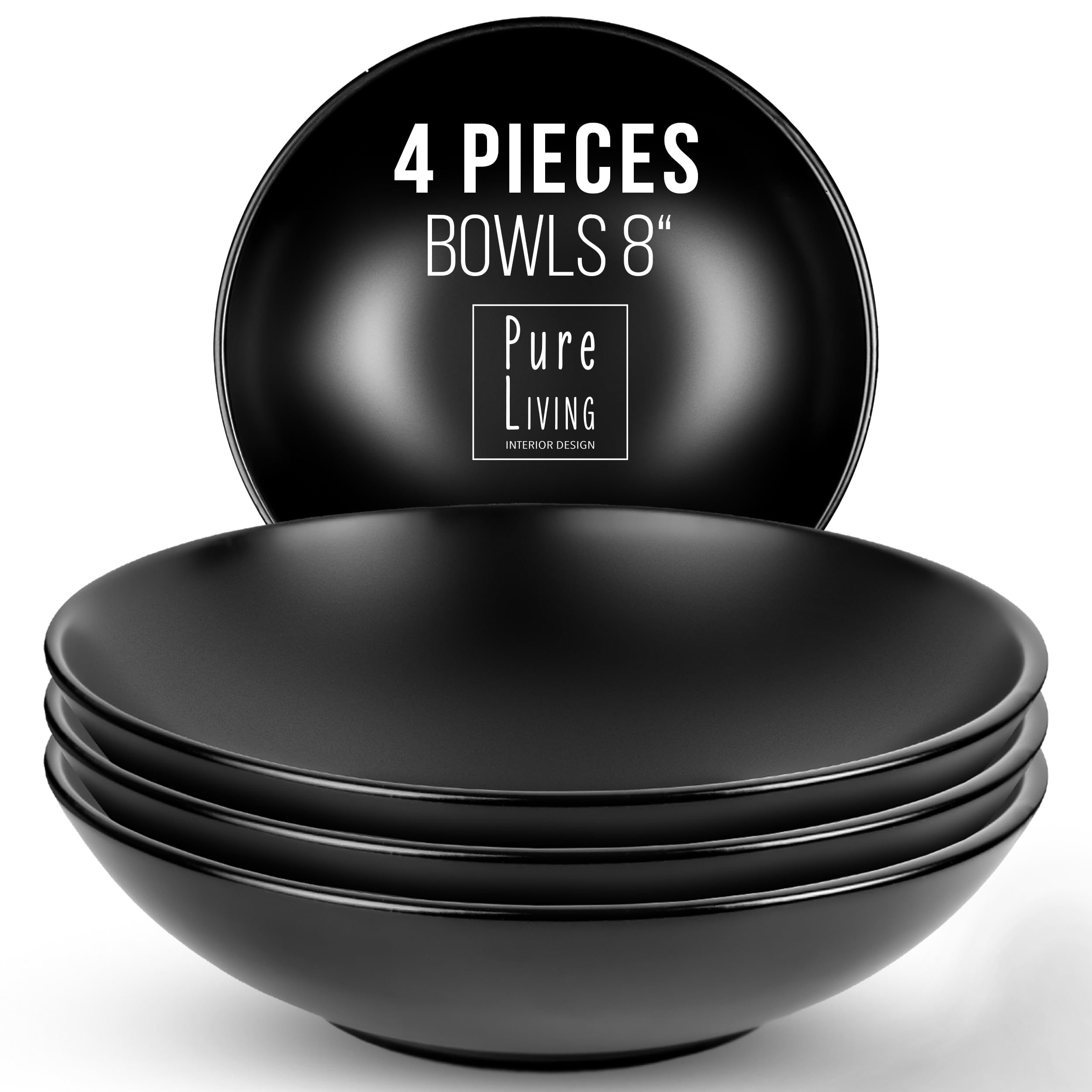 Mua Stoneware Pasta Bowls Set of 4, Stylish Matte Black Plates Ceramic ...