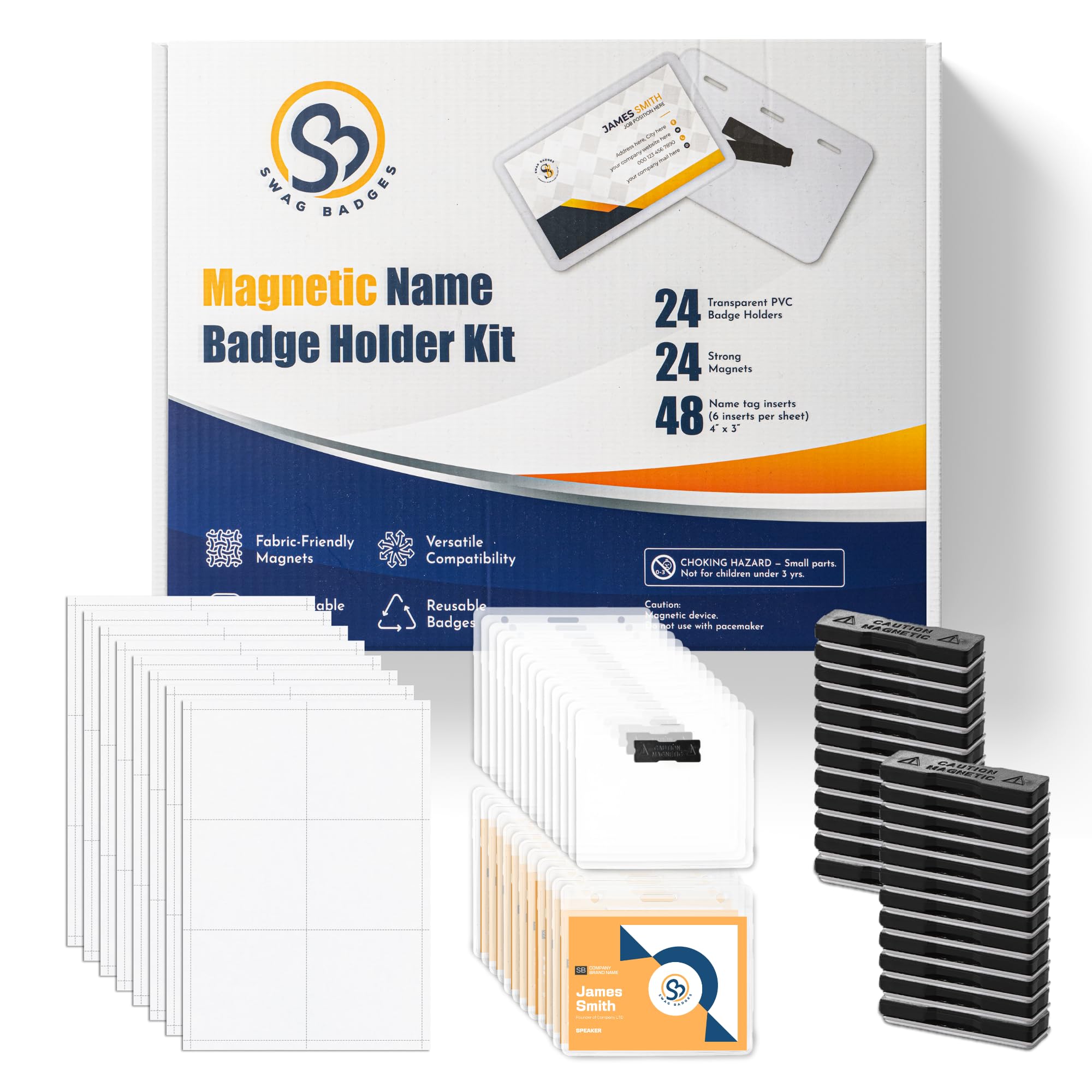 Swag Badges 24 Pack Magnetic Name Badge Holders, Complete Kit, 4" x 3 ...