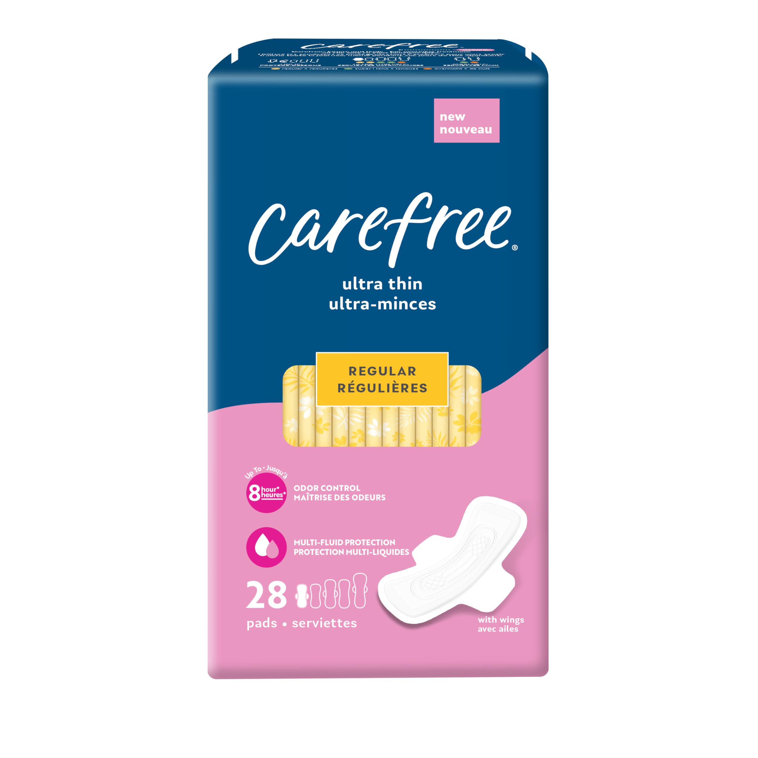 Carefree Ultra Thin Pads for Women, Regular Pads With Wings, 28ct ...