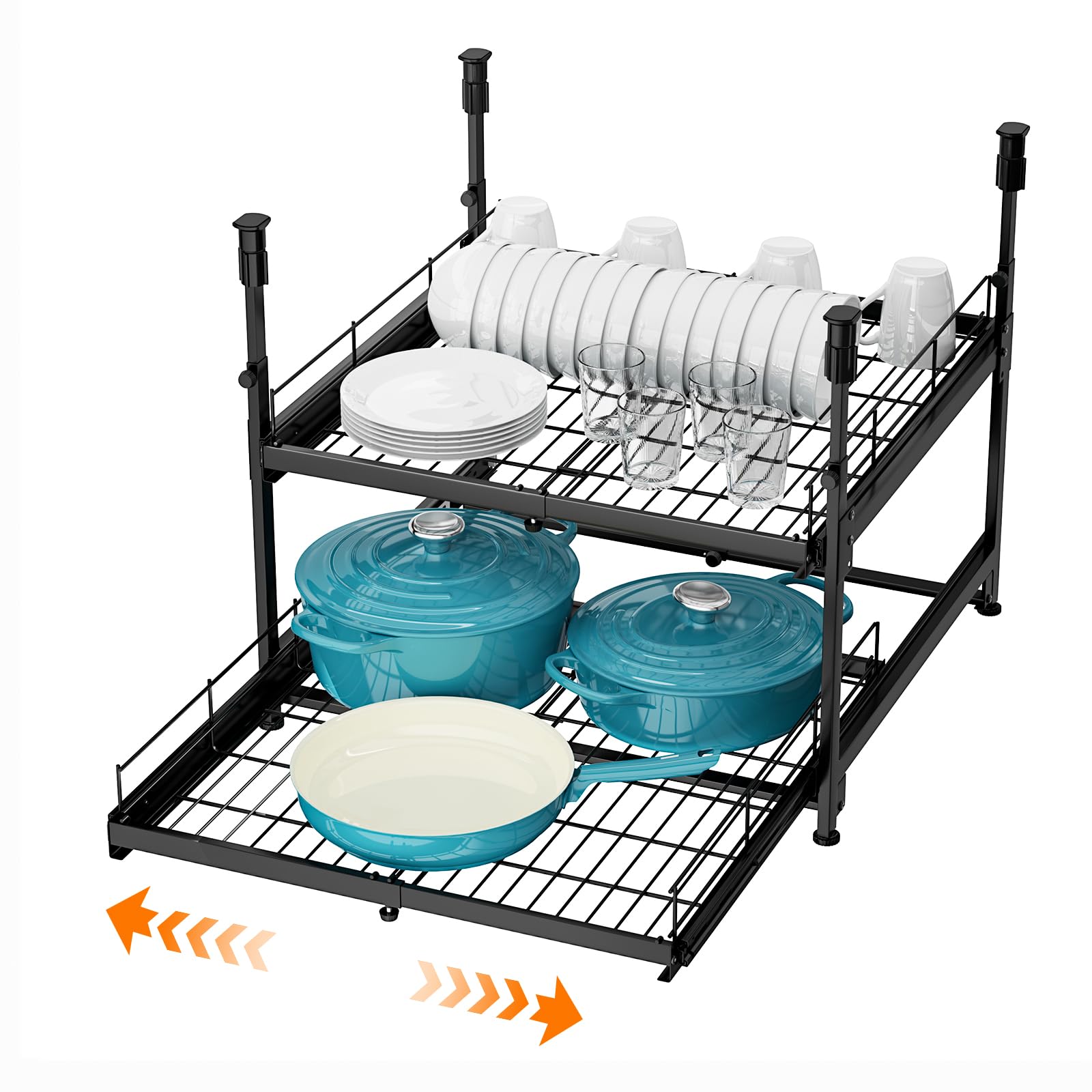 Adjustable 2-Tier Pull Out Cabinet Organizer, Expandable 13"-21" Wide ...