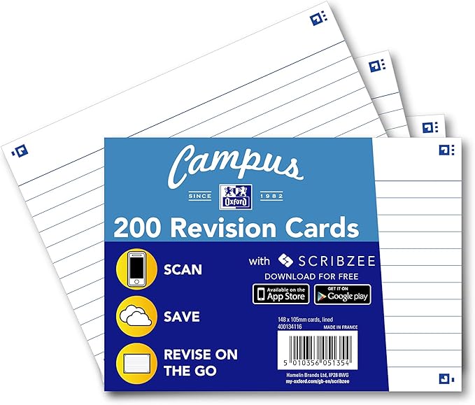 Oxford Campus Tarjetas de registro, rayadas, A6, color blanco, 200 ...