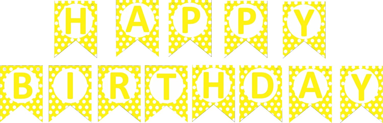 Printed Happy Birthday Banner for Party Decorations-Yellow : Amazon.in ...