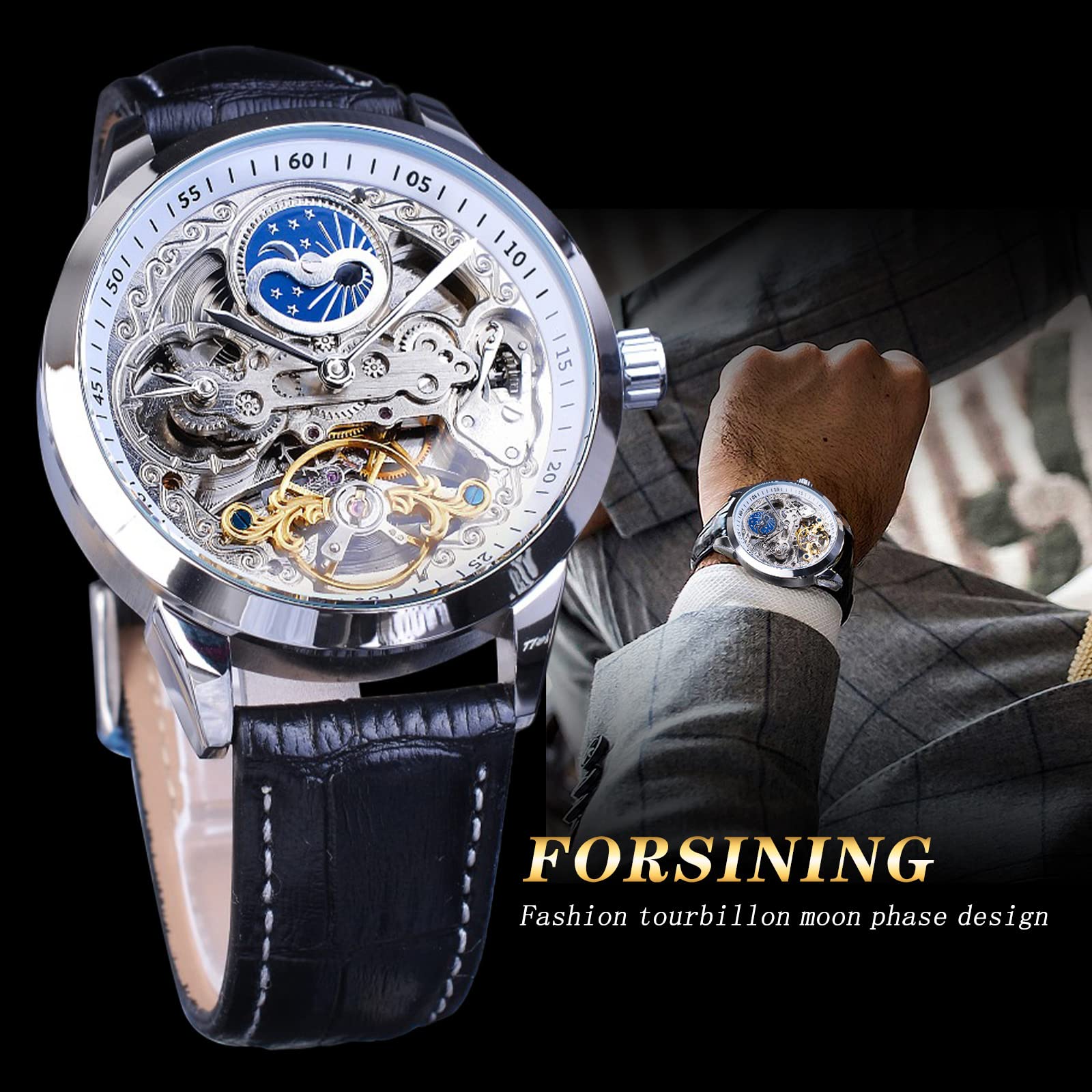 Mua FORSINING Men's Skeleton Moon Phase Watch Mechanical Self-wind ...