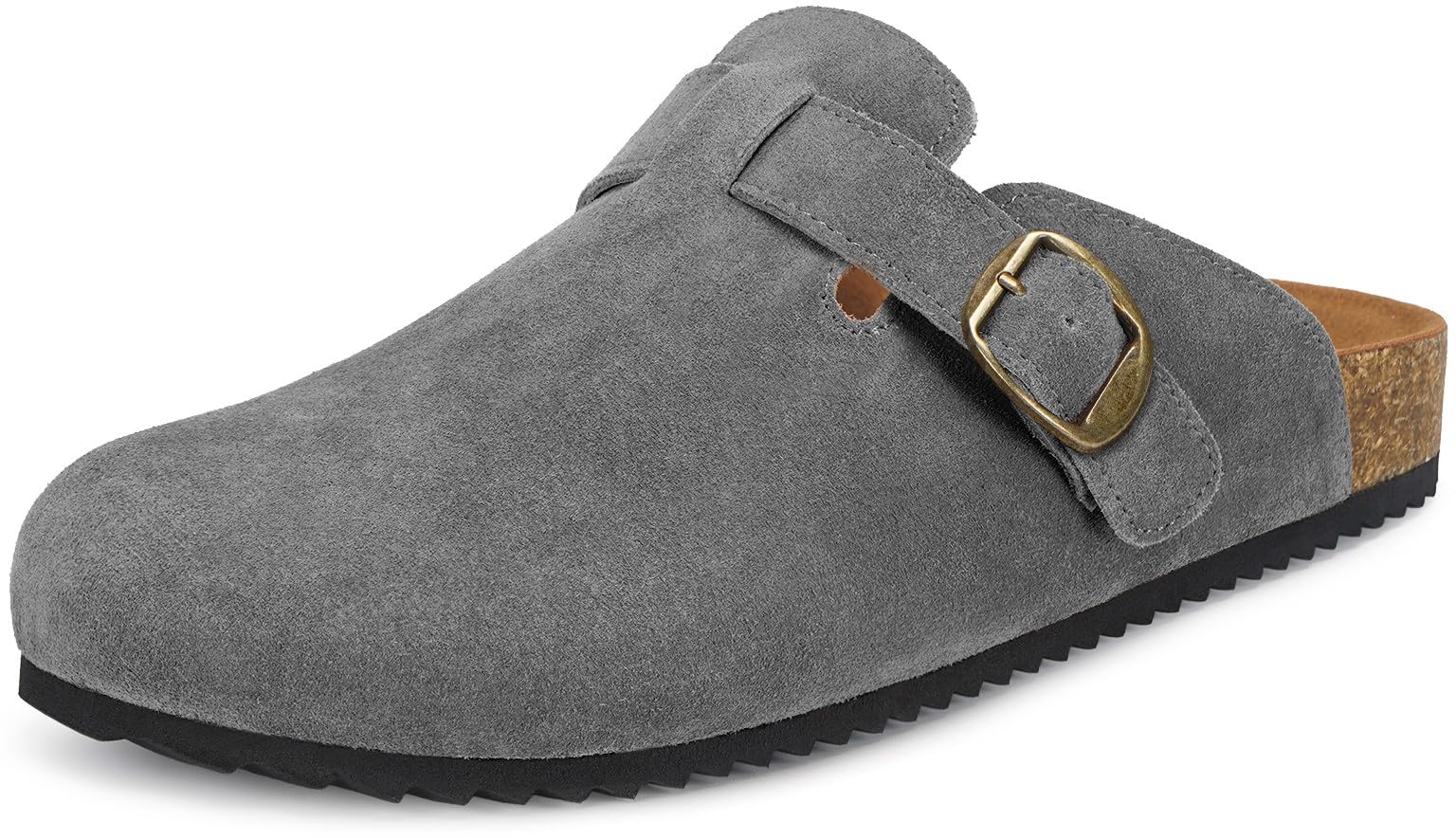Intini Suede Clogs for Mens Womens Leather Clogs Adjustable Buckle Cork ...