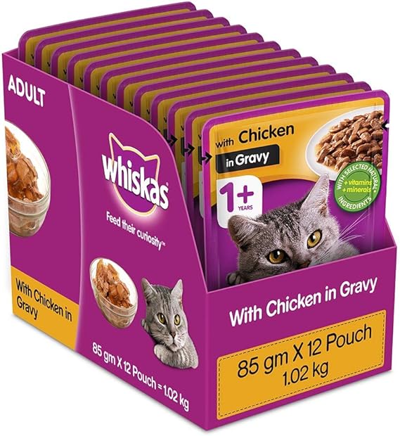 Buy Whiskas Adult (+1 year) Wet Cat Food, Chicken in Gravy, 12 Pouches ...
