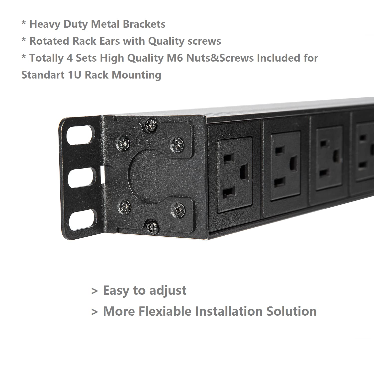 KUEEN 19" 1U Rack Mount PDU Power Strips,Server Rack Power Distribution Unit, 8 Power Outlets ...