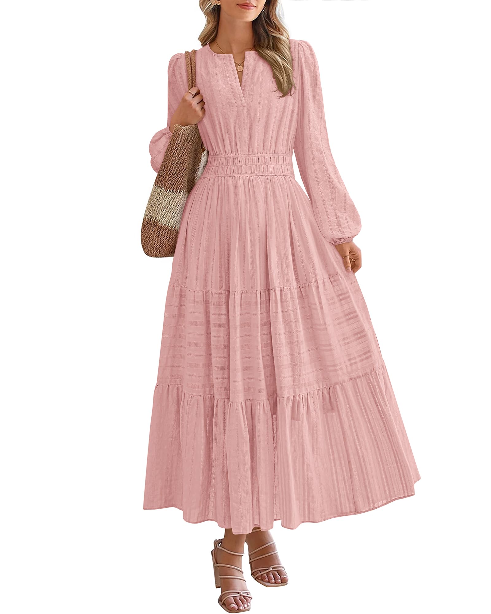 BTFBM Fall Dresses for Women 2025 Casual Long Sleeve V Neck Elastic ...