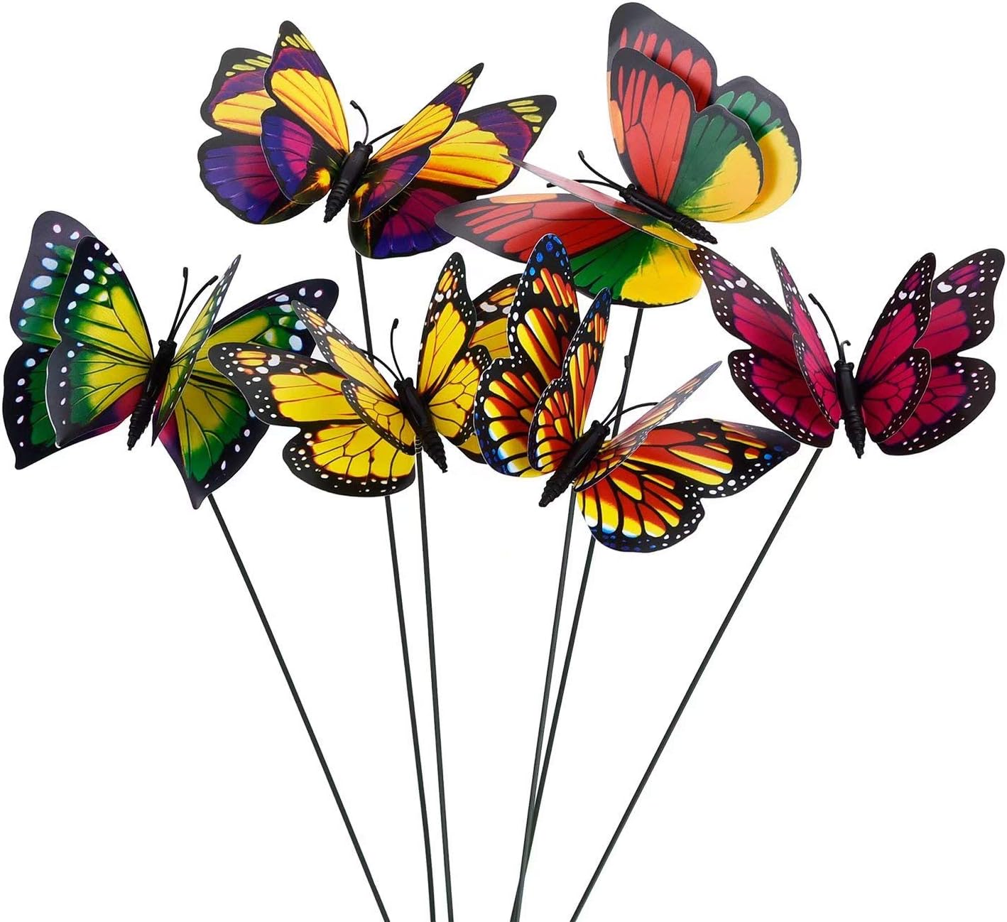Waymeduo 10pcs Colourful Garden Butterflies on Sticks Double Layer ...