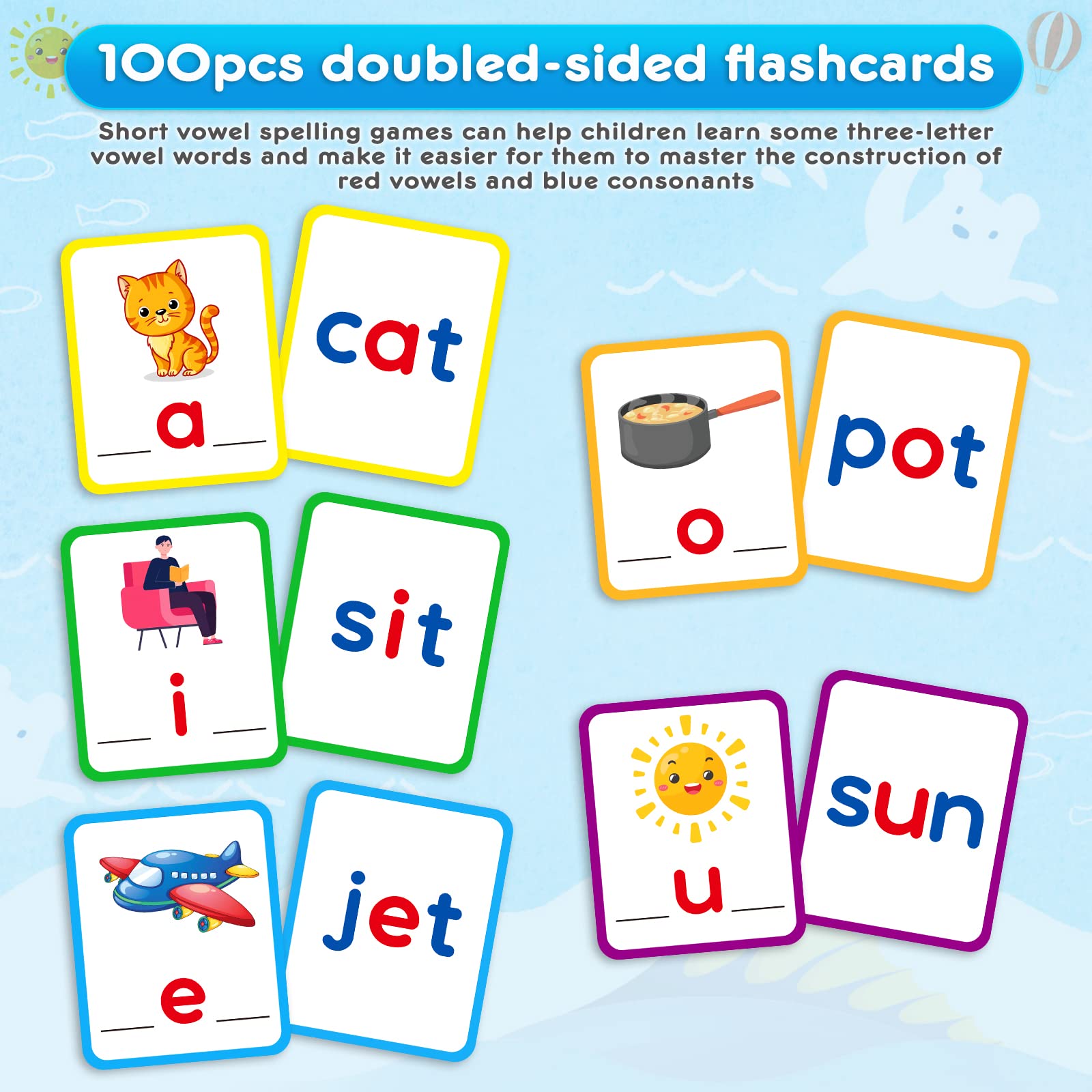 Mua Short Vowel Spelling Flashcards, CVC Sight Words Handwriting Cards, Learn to Write Phonics ...