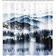 Amazon.com: Lindameler Mountain Shower Curtain Set Misty Forest Foggy Tree Fabric Shower Curtain ...
