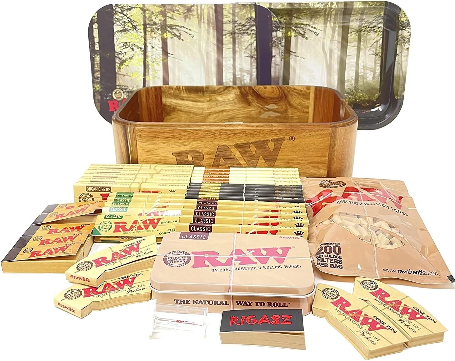 Reds Exclusive Tips RAW Wooden Cache Box Set with Tray and Magnetic ...