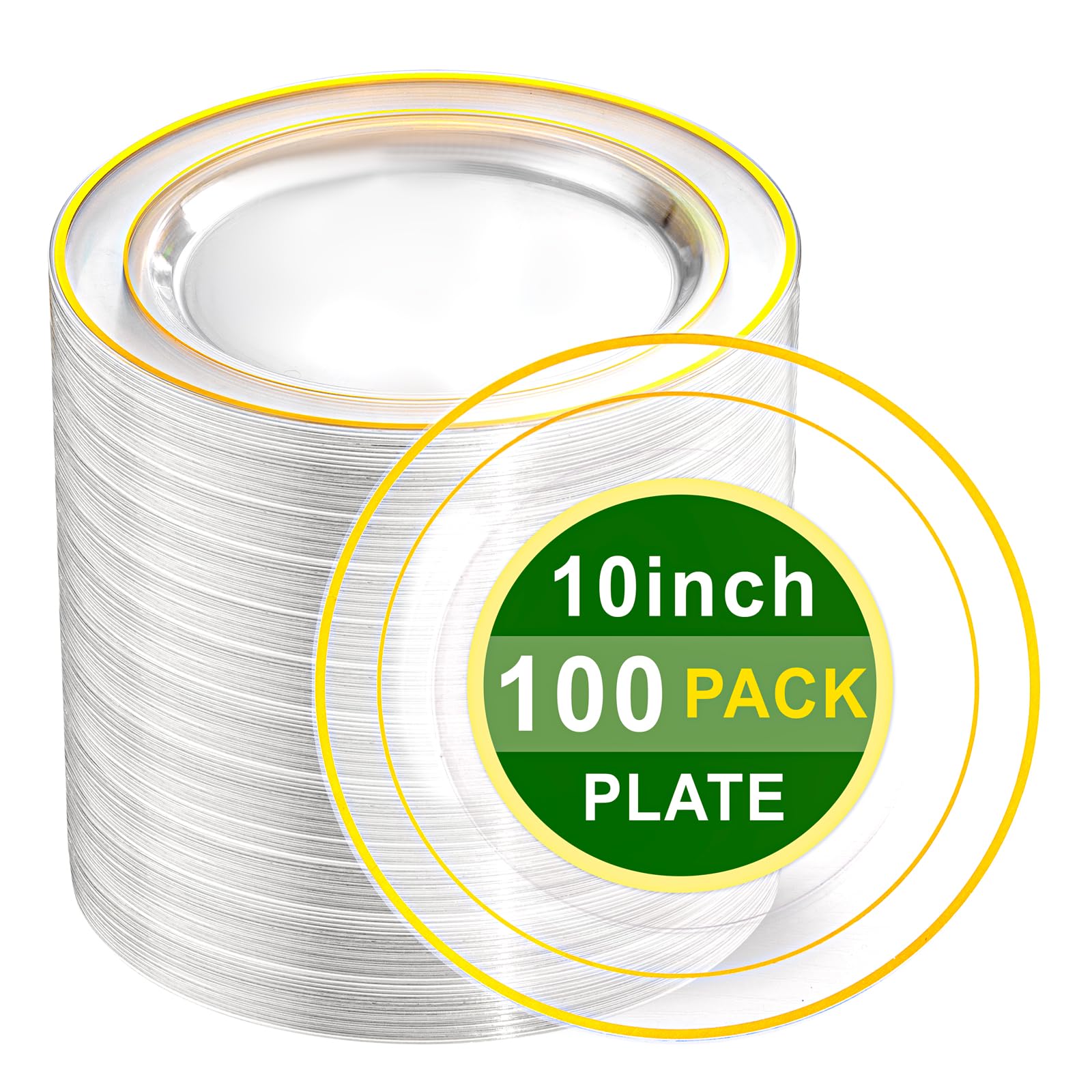 I00000 100PCS Clear Gold Plastic Plates, Clear Plates With Gold Rim 10 ...