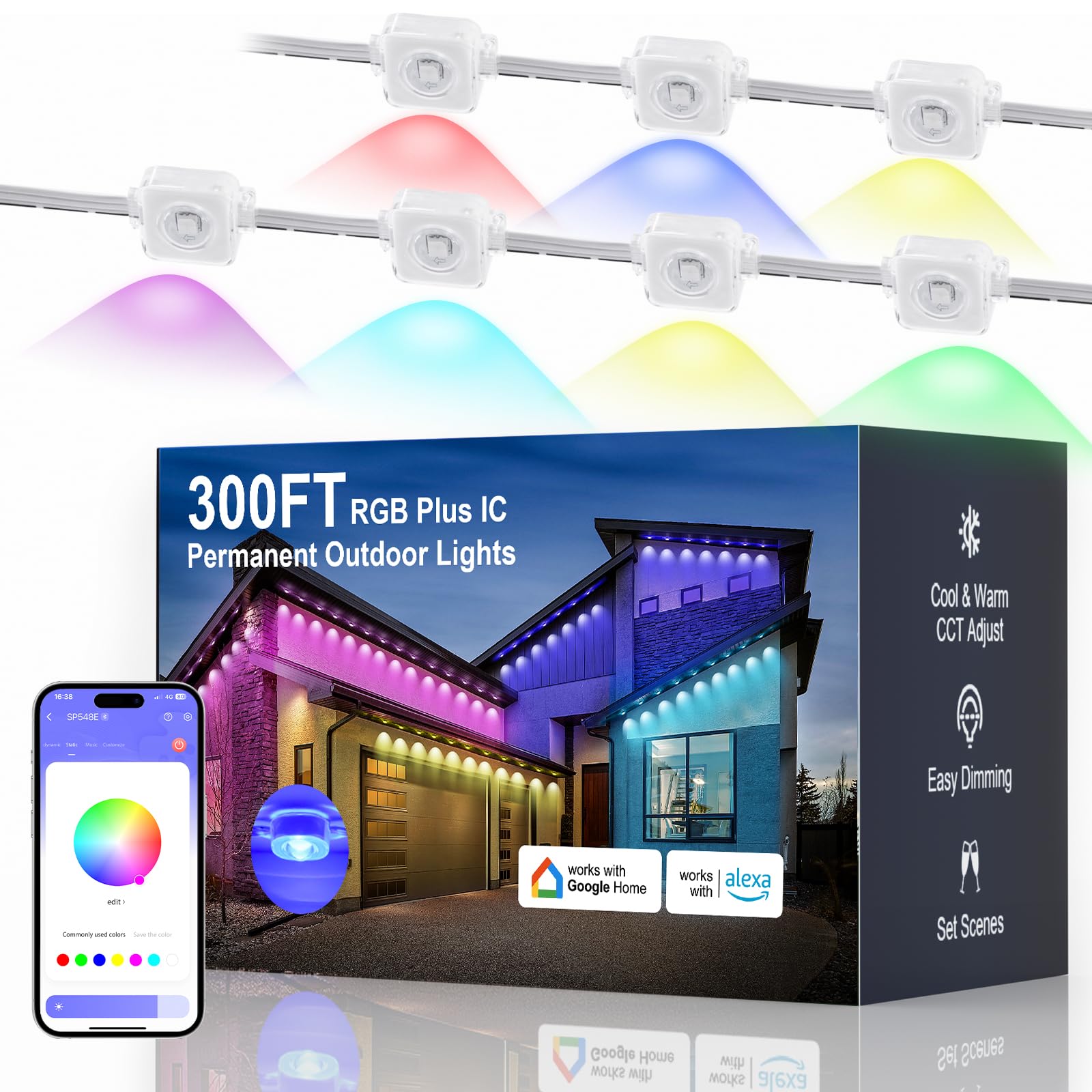 Fussion Permanent Outdoor Lights for House 300ft, IP68 Waterproof ...