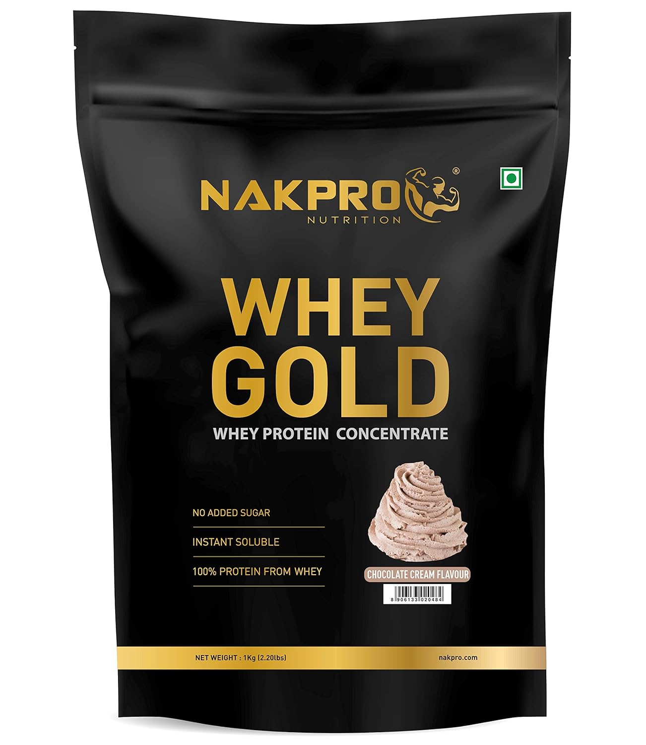 NAKPRO GOLD 100% Whey Protein Concentrate 1 kg Cream Chocolate, 25g ...