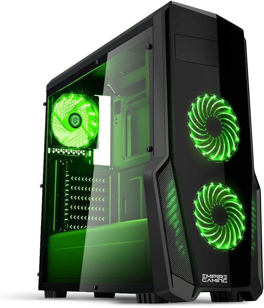 EMPIRE GAMING – PC Gaming Case WarFare – Black Tower - Green LED Fans 3 ...