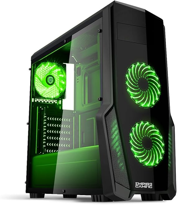 EMPIRE GAMING – PC Gaming Case WarFare – Black Tower - Green LED Fans 3 ...