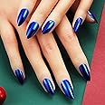 Amazon.com: Coquette 24Pcs Blue Chrome Metal Press on Nails - Glossy Sparkly False Nails with ...