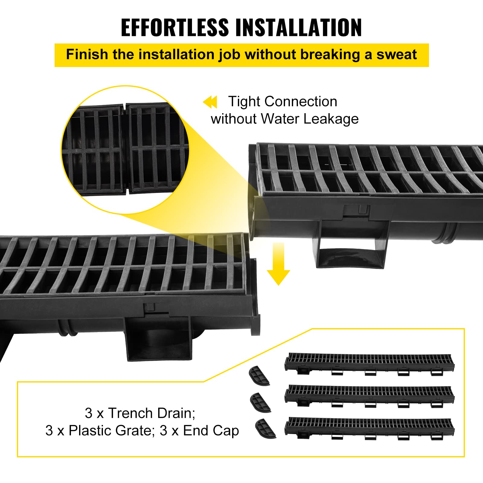 VEVOR Trench Drain System, Channel Drain With Plastic Grate, 5.7x3.1 ...