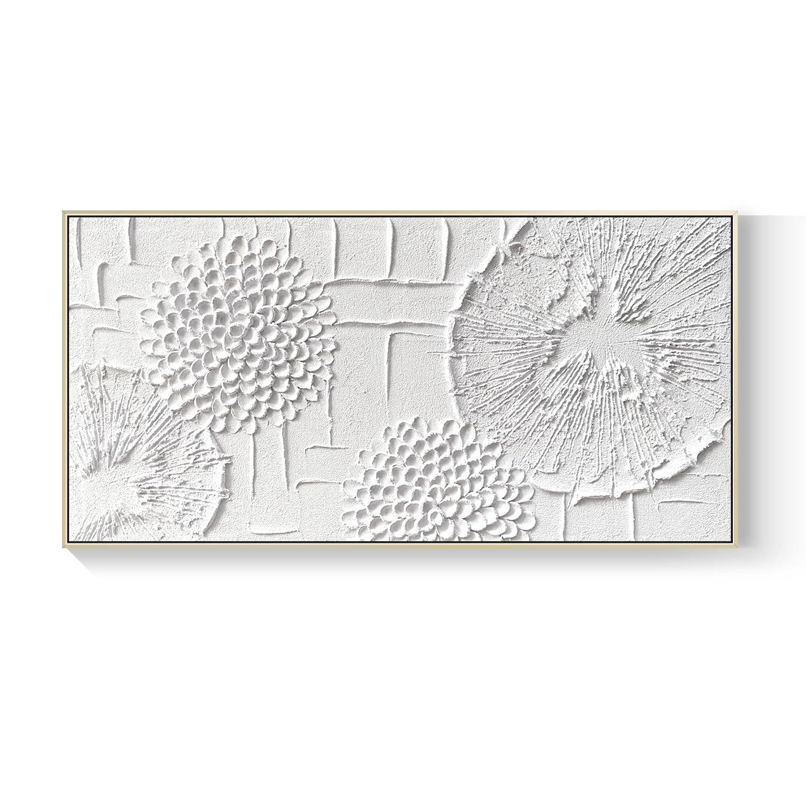 Large White Textured Canvas Wall Art - Hand Painted Dandelion Floral ...