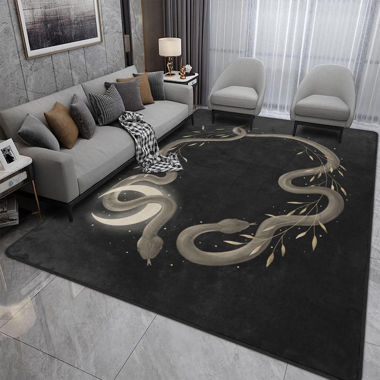 9CH Black Snake Area Rugs 5'x7' Modern Gothic Serpent Rugs Floor Carpet ...
