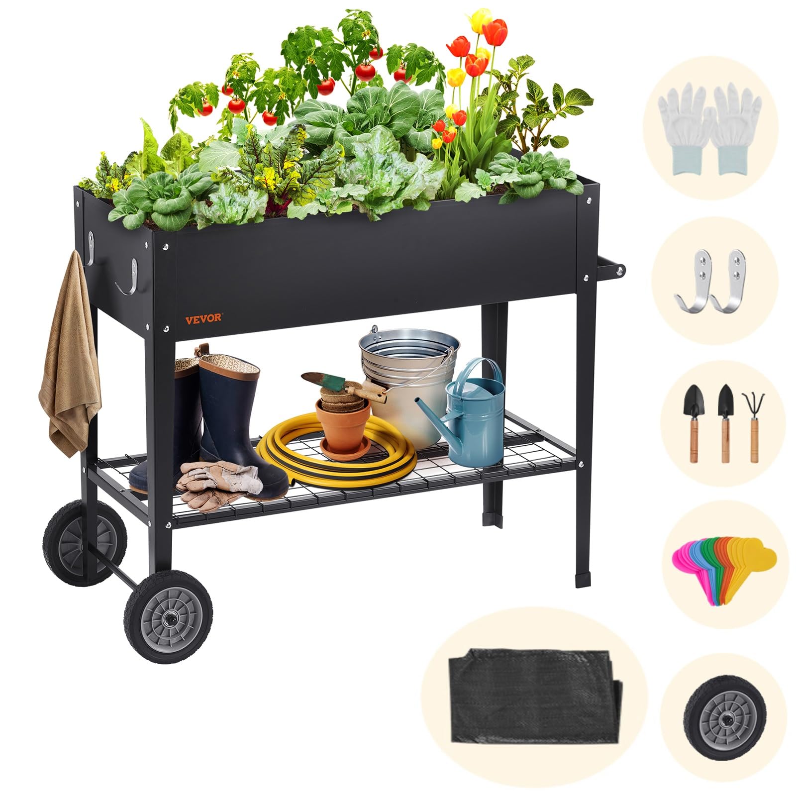 VEVOR Raised Planter Box with Legs and Wheels, Larger Size 43.3x19.5x31 ...