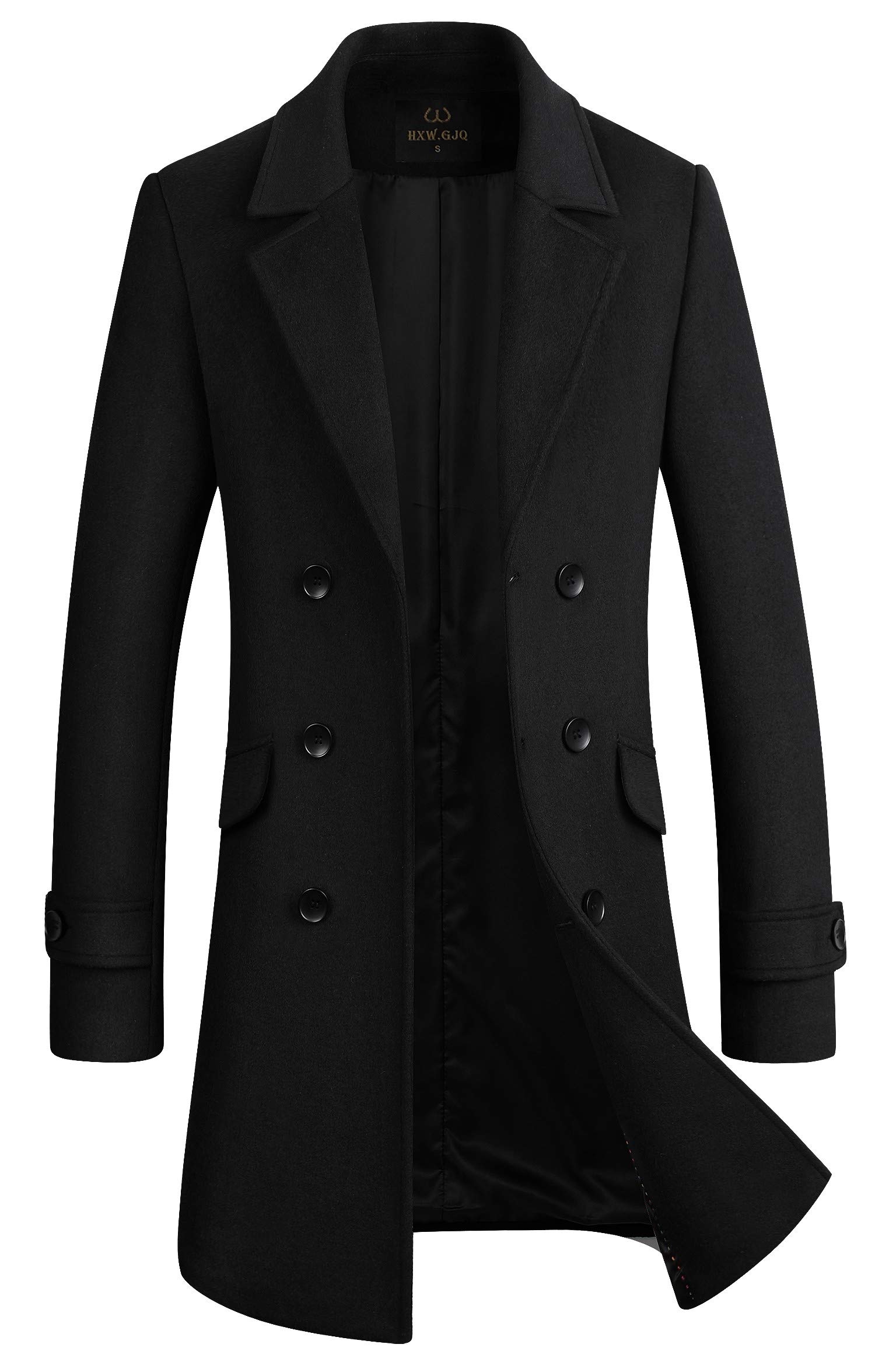HXW.GJQ Men's Premium Wool Blend Double Breasted Long Pea Coat (as1 ...