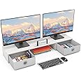Amazon.com: YAOHUOO Dual Monitor Stand with 2 Drawers, Computer Monitor ...