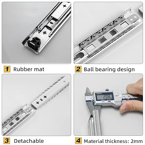 AOLISHENG 1 Pair Soft Close Drawer Slides 12 14 16 18 20 22 24 Inch 100