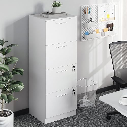 YITAHOME White Vertical 4-Drawer Filing Cabinet, 15.8" w Chests of ...