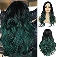 Amazon.com : Sallcks Ombre Black Green Wig Long Curly Wavy Wig for ...