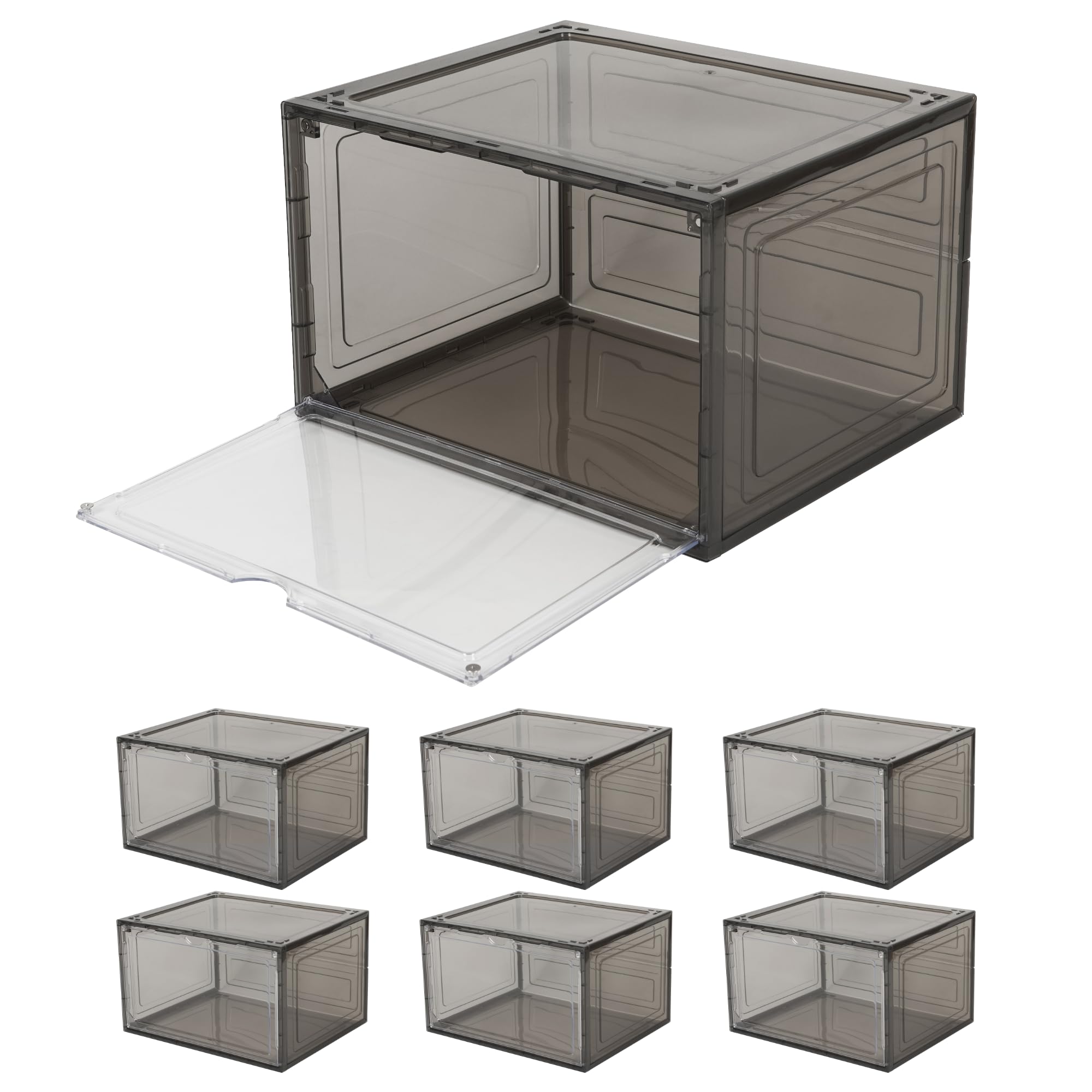 Stackable Plastic Storage Bins 6-Pack, 11"x8"x3" Stackable Shoe Boxes ...