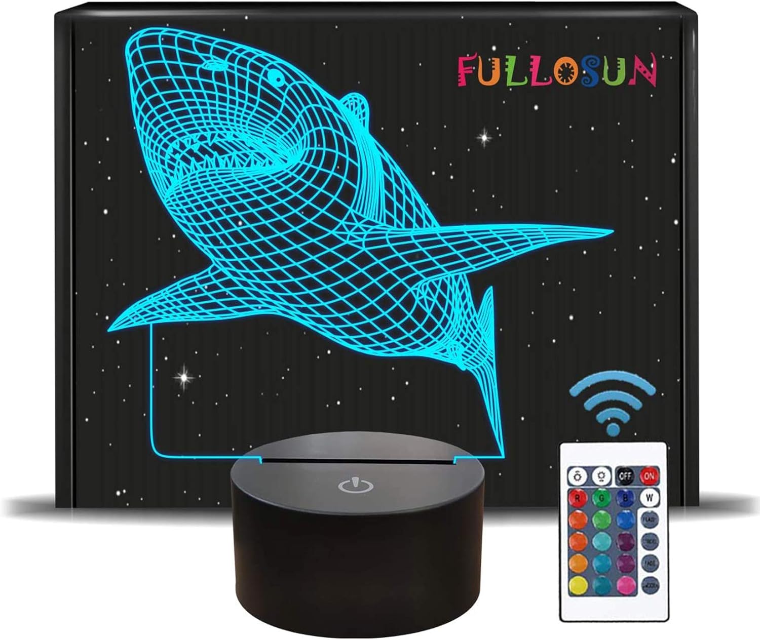 FULLOSUN 3D Illusion Lamp, Shark Night Light with Remote Control ...