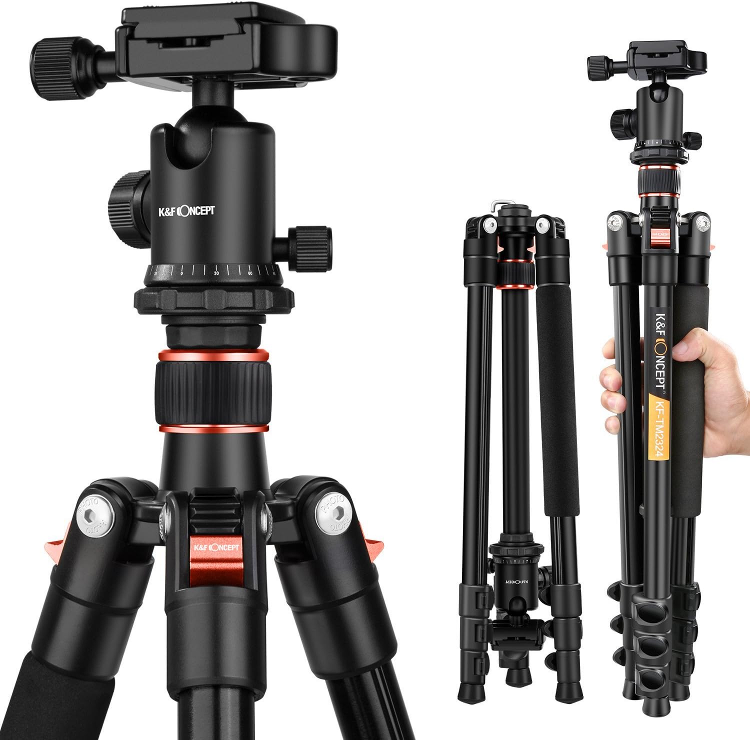 K&F Concept TM2324 Orange Trepied, trepied Appareil Photo,Pied Photo ...