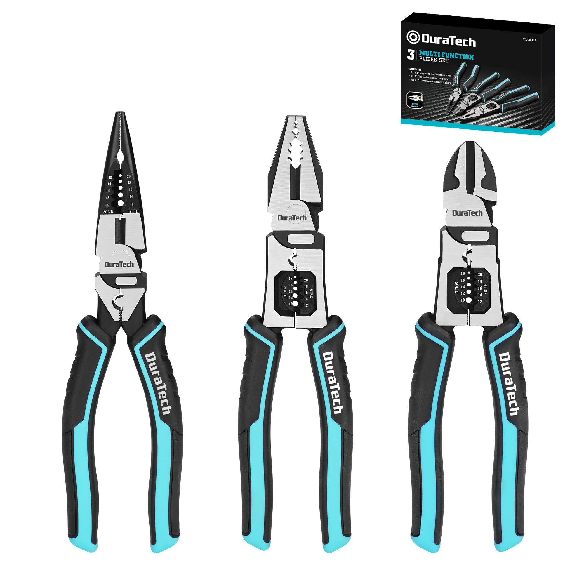 DURATECH 3PCS Pliers Set, Large 6 in 1 Multifunctional Wire Stripper ...