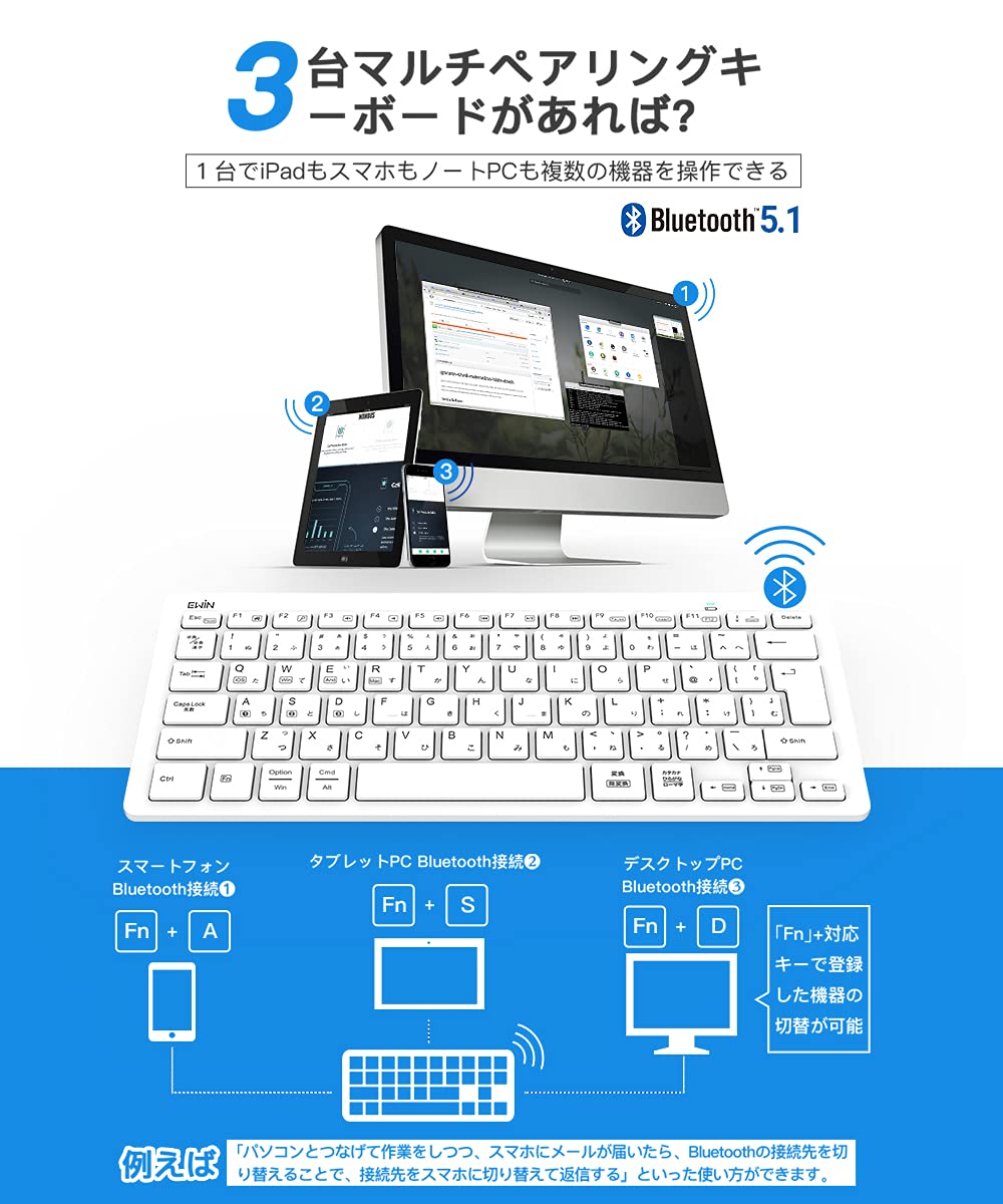 Mua Ewin Japanese Layout Bluetooth Keyboard, Multi-Pairing, Wireless ...