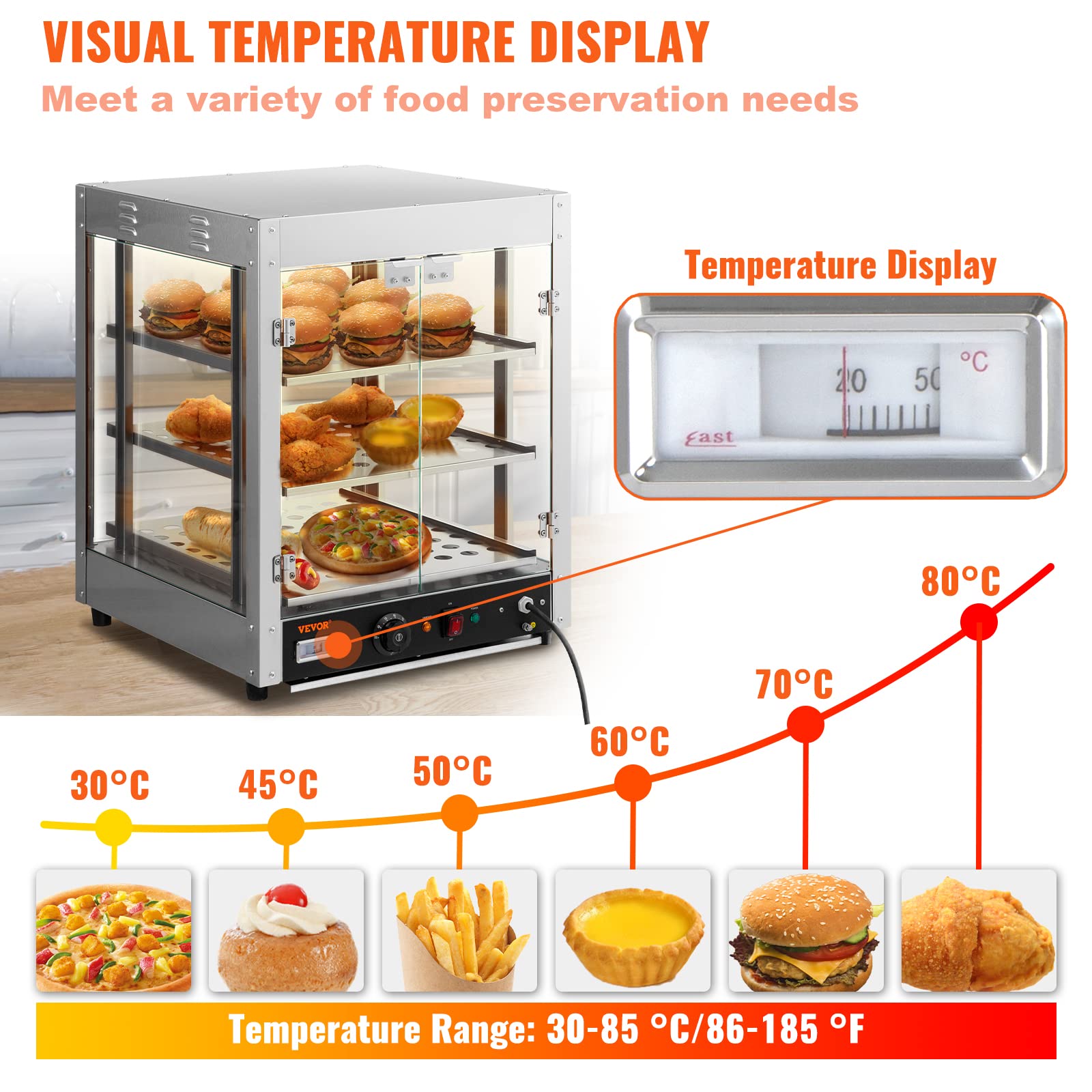 Mua VEVOR Commercial Food Warmer Display, 3 Tiers, 800W Pizza Warmer w ...