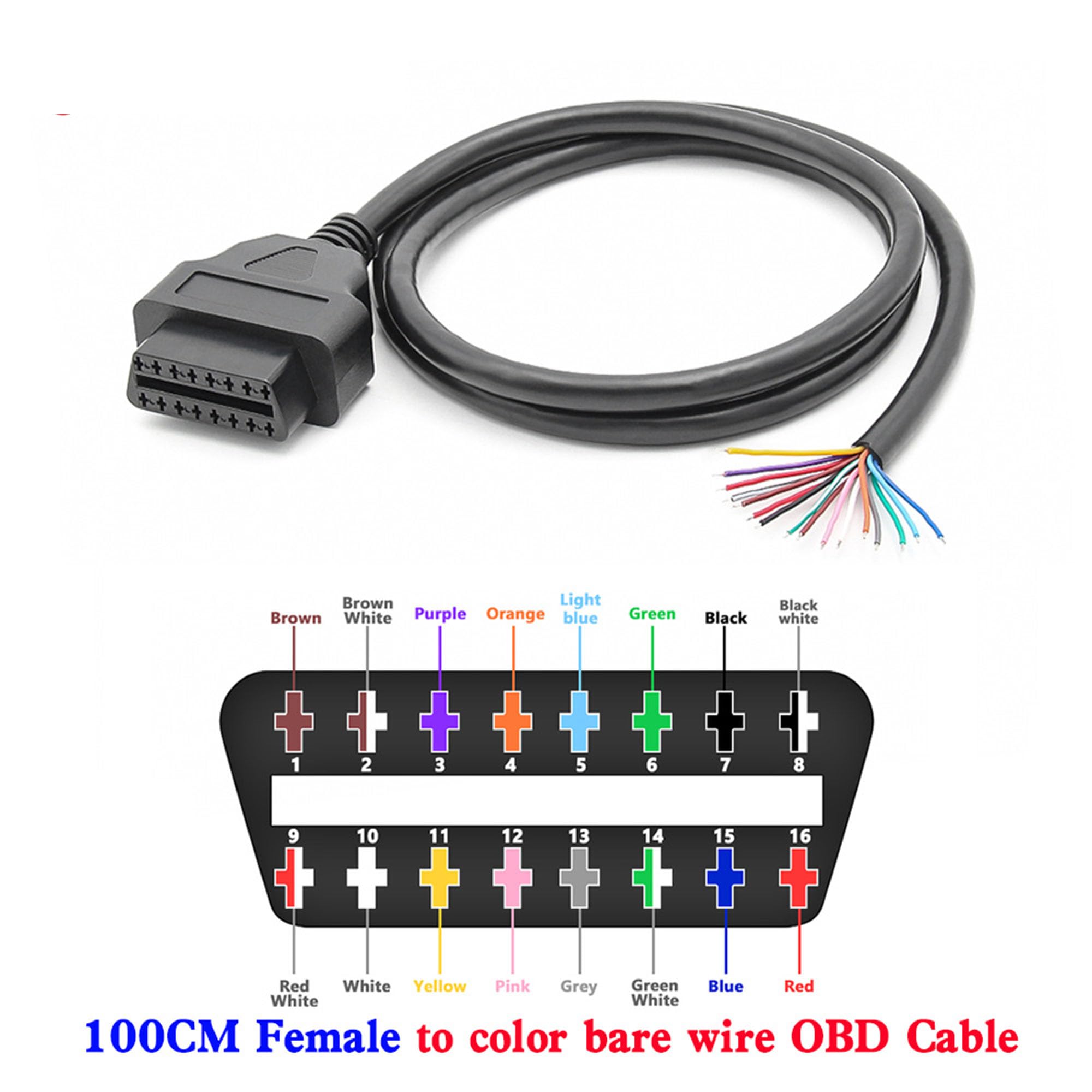 Mua OBD-II 16 Pin Two End Open Plug Wire Cable OBD2 Female 16 Pin ...