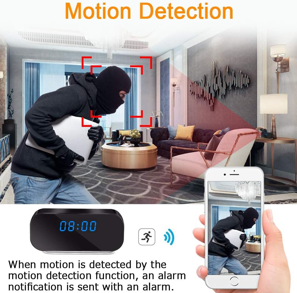 WiFi Clock Camera, UYIKOO Hidden Camera Clock HD 1080P Wireless Spy ...