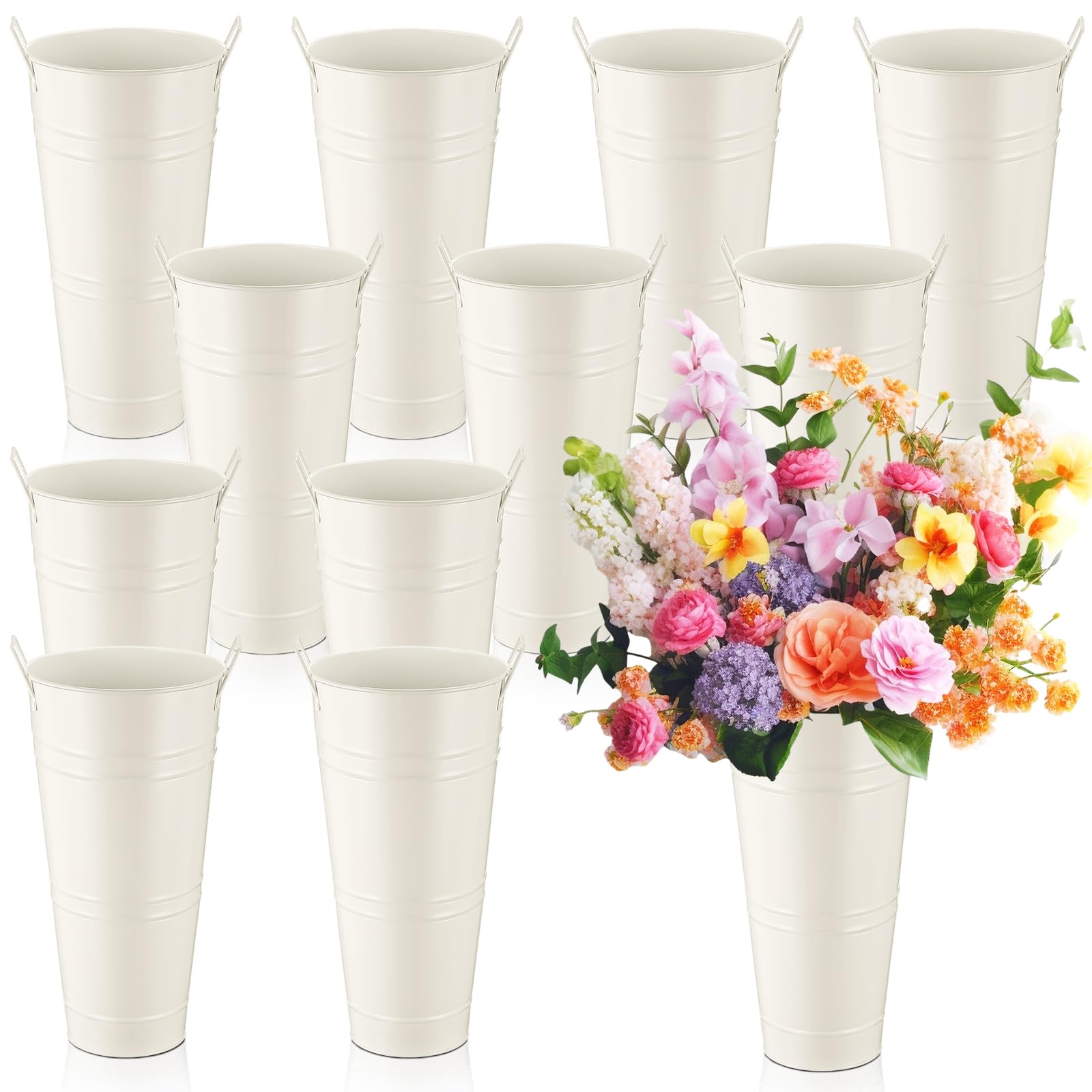 Zhehao 12 PCS 12 Inch Galvanized Metal Vase with Handles Bulk Tin ...