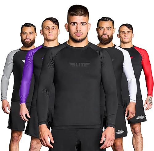 Elite Sports Men's Jiu Jitsu BJJ Rash Guard, Long Full Sleeve ...