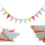 Amazon.com: 12 Multicolor Flags Imitated Burlap Bunting Banner Pastel ...