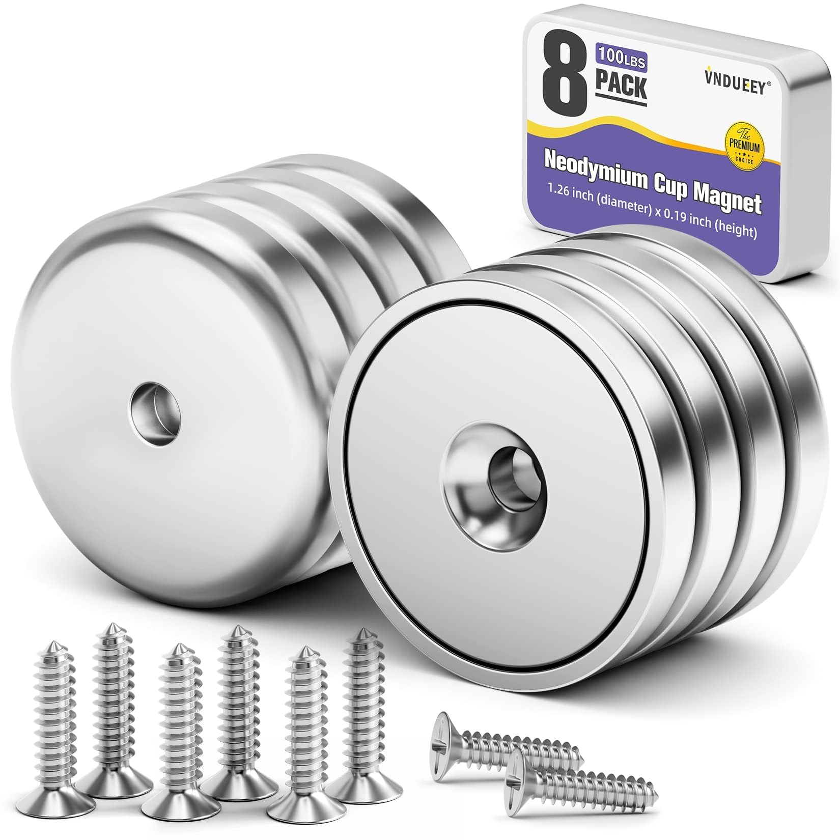 VNDUEEY 8 Pack Neodymium Magnet Cup, 100 LBS Rare Earth Magnets with ...