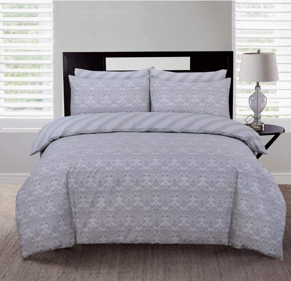 100% Pure Cotton Reversible Printed Duvet Cover Sets (Modern Silver ...