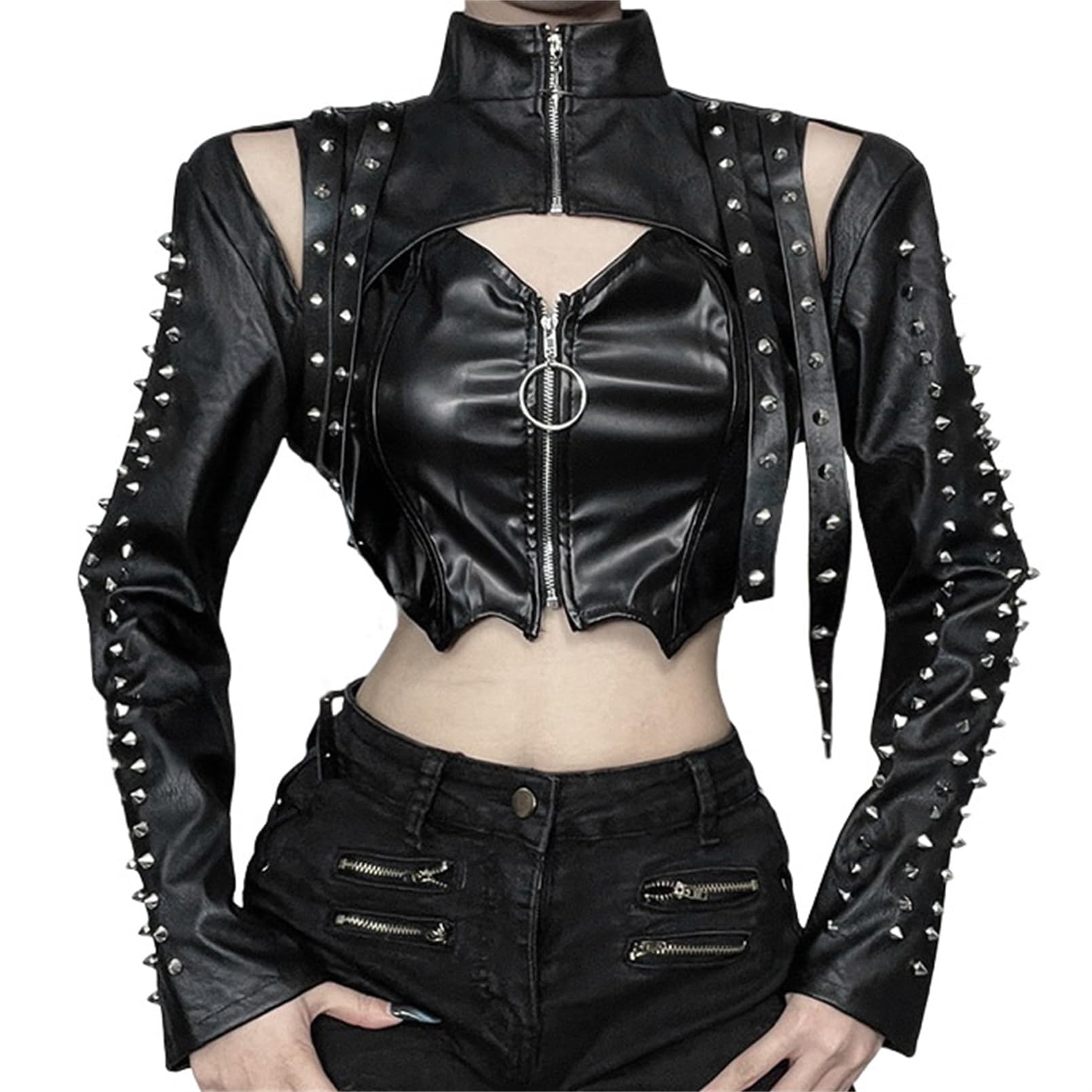 win2win Punk Bolero Shrug Crop Tops Women Gothic Y2k Rave Emo Rock ...