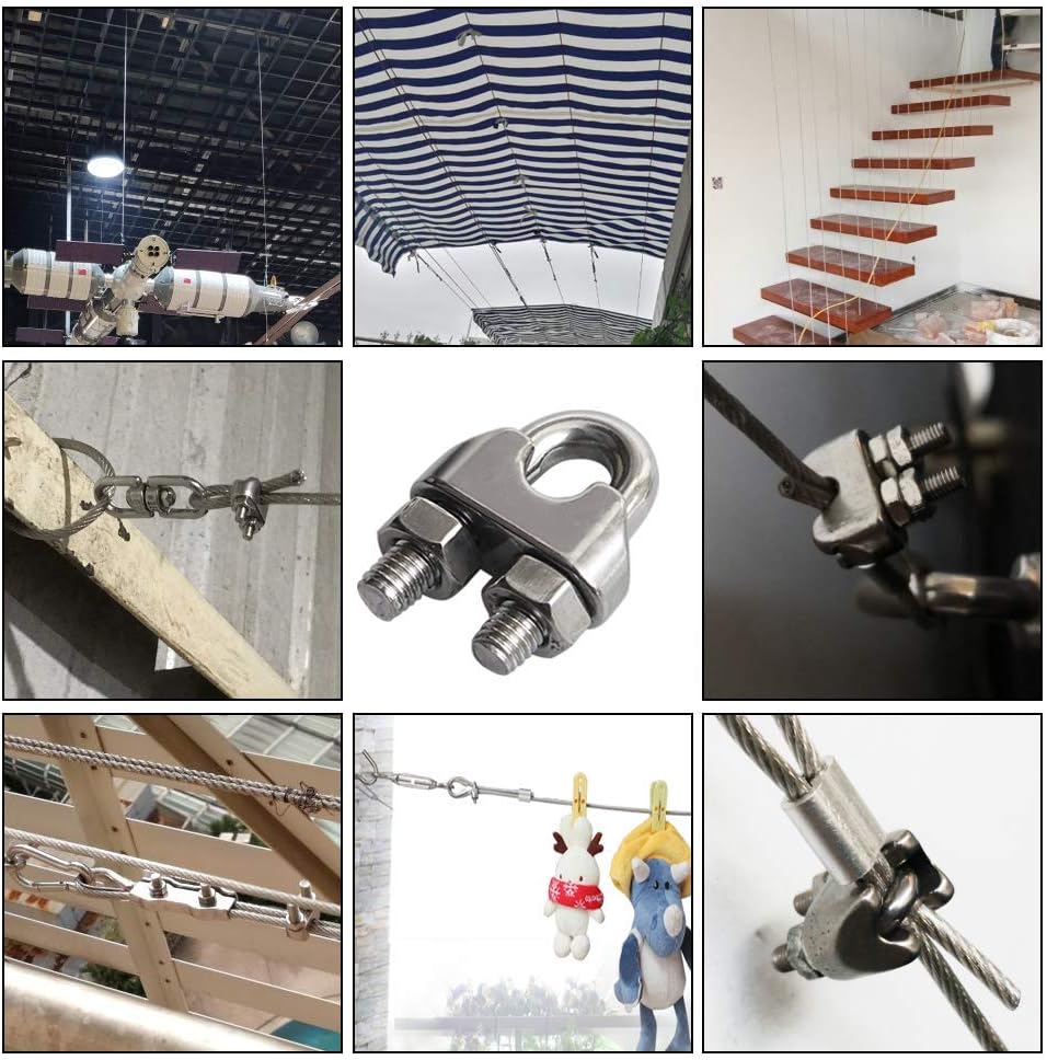 10 Pcs 4mm Wire Rope Clips Clamp, Wire Rope Grips Bolts 304 Stainless ...